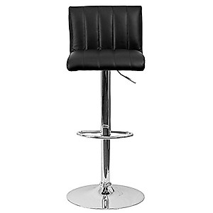Contemporary Bar Stool Vertical Line Design Hydraulic Adjustable Height 360-Degree Swivel Seat Sturdy Steel Frame Chrome Base Dining Chair Bar Pub Stool Home Office Furniture - Set of 2 Black #1983