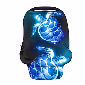 Buybai Sea Turtle Stretchy Baby Carseat Cover Multi-use for Baby Carseat & Nursing/Versatile Breastfeeding Scarf & Stroller & Feeding high Chair Cover for Baby Girls