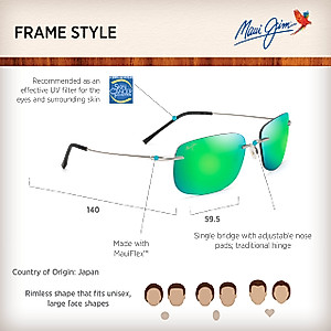 Maui Jim Men's and Women's Ohai Polarized Rimless Sunglasses, Matte Silver/MAUIGreen®, Large