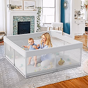 Fodoss Baby Playpen, Playpen for Babies and Toddlers, 47x47inch Small Baby Play Pen, Play Yard for Baby, Extra Large Baby Playard & Sassy Stacks of Circles Stacking Ring STEM Learning Toy