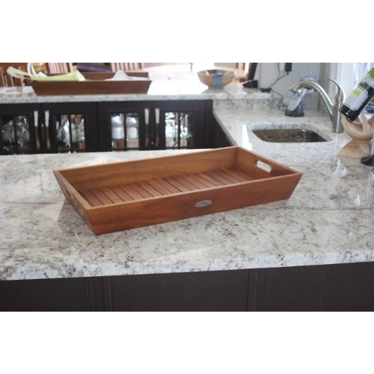 AquaTeak The Original Large Solid Teak Amenities Serving Tray