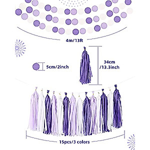Auihiay 32 Pieces Purple Party Decoration Include Paper Fans, Tissue Paper Pom Poms, Circle Dot Garland and Tissue Paper Tassel for Birthday Wedding Baby Shower Bridal Shower Girls Women Party
