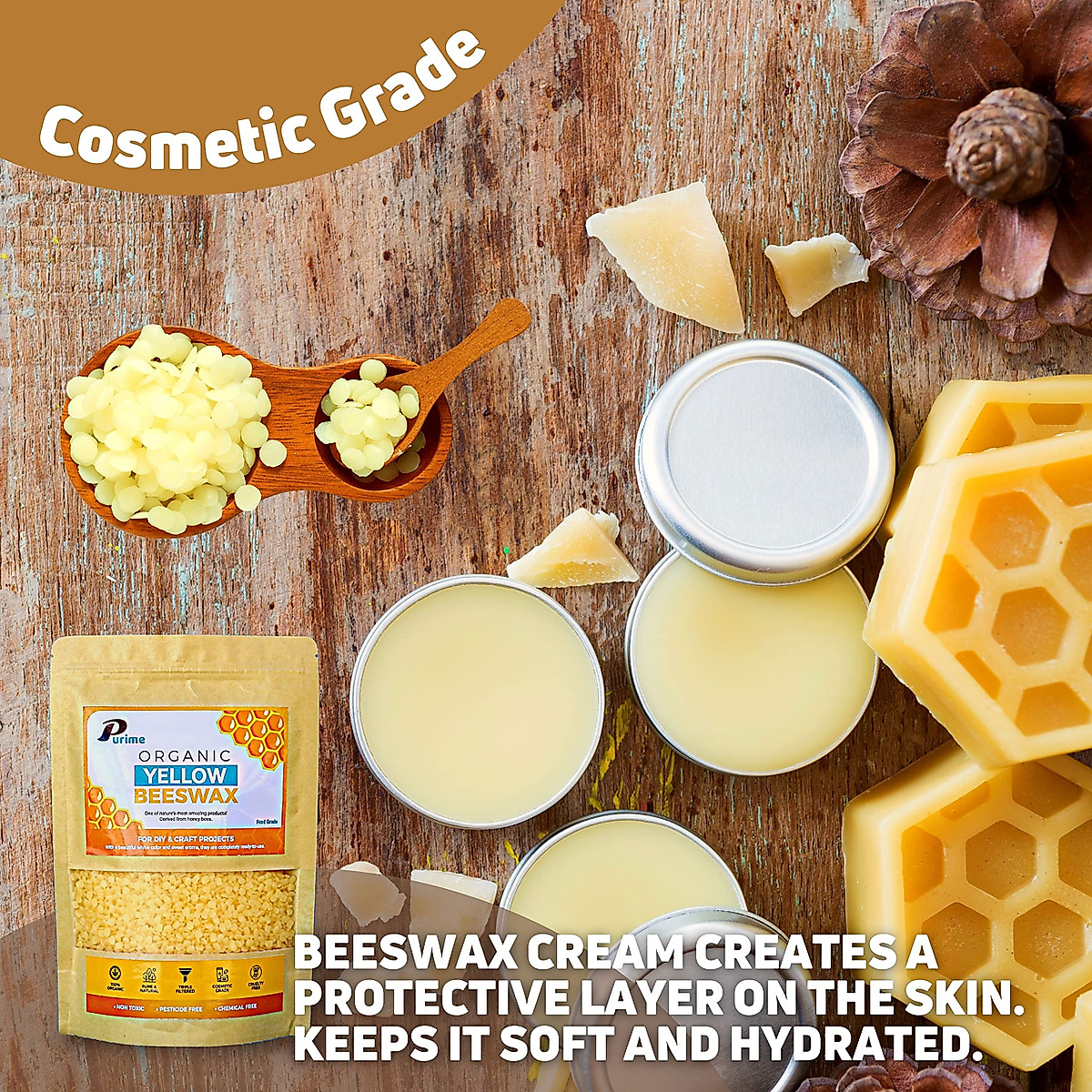 Organic Beeswax Pellets 1LB, USDA Certified Pure for Candle and Lotion Making, Food Grade Beeswax for Candle Making, 1 lb Beeswax Pastilles Organic, Bees Wax 1 lb Melts for Lotion