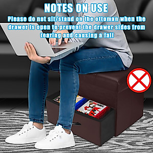 AmasSmile® Storage Ottoman Foot Rest Stool, 16 inch Leather Folding Footstool Bench, Short Ottoman Bench, Storage Foot Rest Store, Books, Records Support 220 lbs, Brown