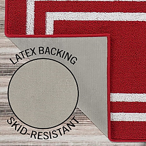 Nautica Runner Rug | Indoor Carpet for Entryway & Hallway Rug| Non-Slip and Non-Skid Entry and Kitchen Door Mat| Machine Washable Low Profile Floor Mat | 26" x 72"| Double Border Red and White