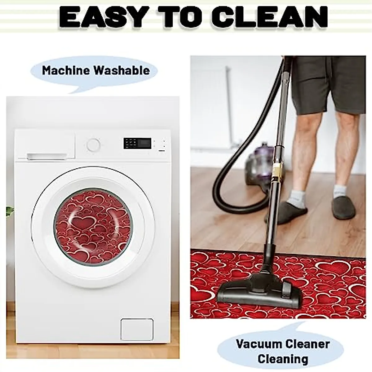 KOBLEN Valentines Day Red Hearts Kitchen Rugs Non Slip Washable Absorbent Kitchen Mats 20x39 inch Cushioned Anti Fatigue Kitchen Floor Mats for in Front of Sink