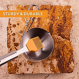 Cave Tools Basting Brush and Sauce Pot, Stainless Steel Handle and Silicone Bristles with Pour Spout