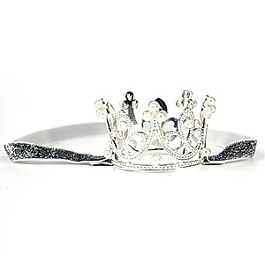 Nishine 2 pieces Baby Girls Crown Headband Princess Tiara Headdress Set Toddler Elastic Head Band (Gold/Silver)