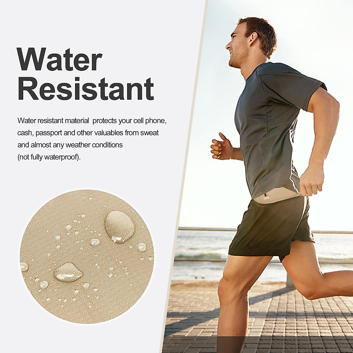 RFID Blocking Money Belt for Men Women, Slim Fanny Pack For Travel，Running,Conceal Waist Wallet For Passport Holder,Phone,Cash(Black Beige), Black Beige