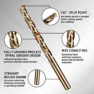 AIMLENTOOL 15Pcs Cobalt Drill Bit Set, M35 HSS, SAE (1/16" - 3/8"), 135° Tip, Twist Jobber Length Drill Bit Kit for Hardened Metal, Stainless Steel, Cast Iron, Plastic and Wood, Indexed Storage Case