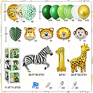 Amandir Wild One Birthday Decorations Balloon Boxes, Animal Print Green Gold Balloon Garland Arch Kit Number1 Artificial Leaves for Safari Jungle Theme First 1st Birthday Party Supplies Kids Boy Girl