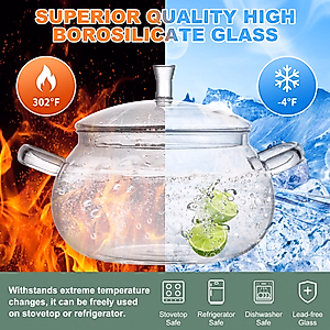 Glass Cooking Pot,83oz/2500ml Clear Glass Pots for Cooking on Stove with Lid, Large Glass Saucepan Cookware Set for Pasta Noodle, Soup, Milk, Baby Food