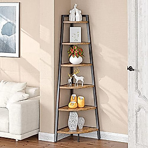 Lulive 6 Tier Corner Shelf, 68.9" Industrial Tall Corner Ladder Shelf Stand, Corner Bookshelf Bookcase for Living Room, Home Office, Balcony, Small Space