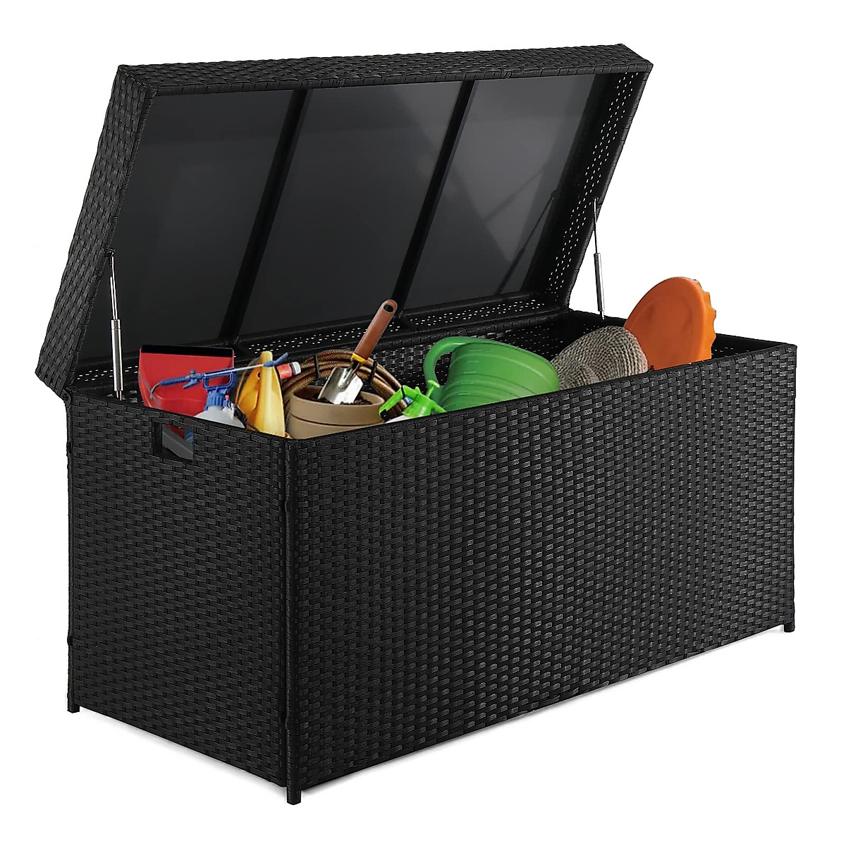 VINGLI Upgraded Version 132 Gallon Outdoor Storage Box, Patio Rattan Deck Box, Wicker Storage Bench for Indoor, Outdoor, Pool, Balcony, Yard, Garden, Black