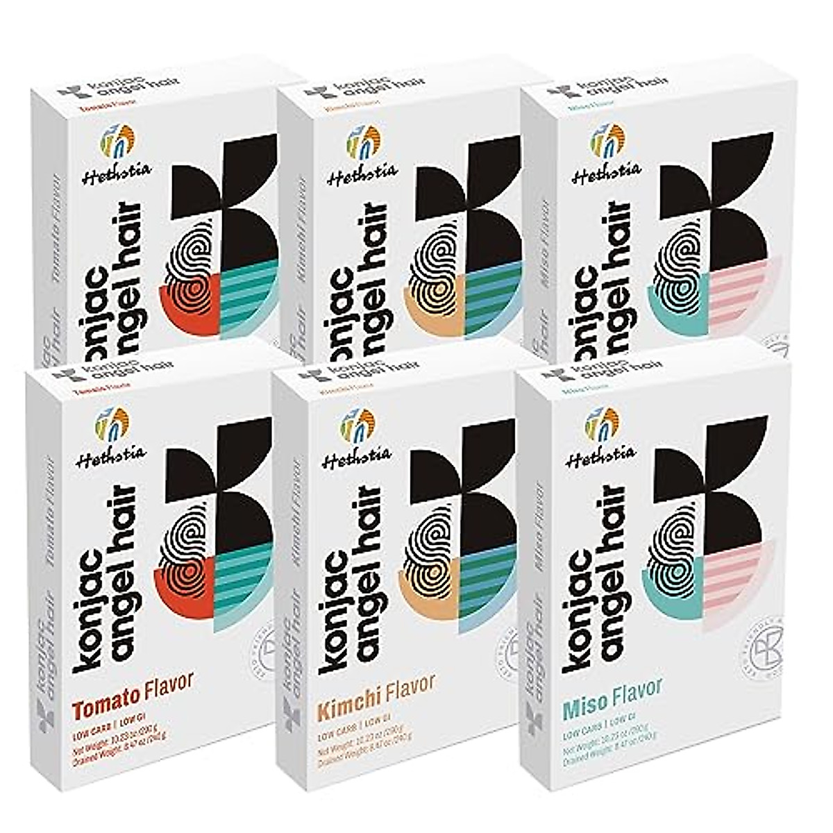 Hethstia Shirataki Noodle, Konjac Ramen(61.38oz), 6 Pack Flavored Angel Hair, Variety Flavor