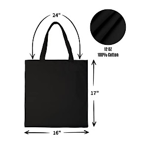 2 Pcs Cotton Canvas Tote Bag Inner Zipper Pocket 12oz 16"x17" Heavy Duty Blank Black Reusable Grocery Shopping Bag Large Plain Cloth Bag for Promotion, Advertising, DIY, Gift