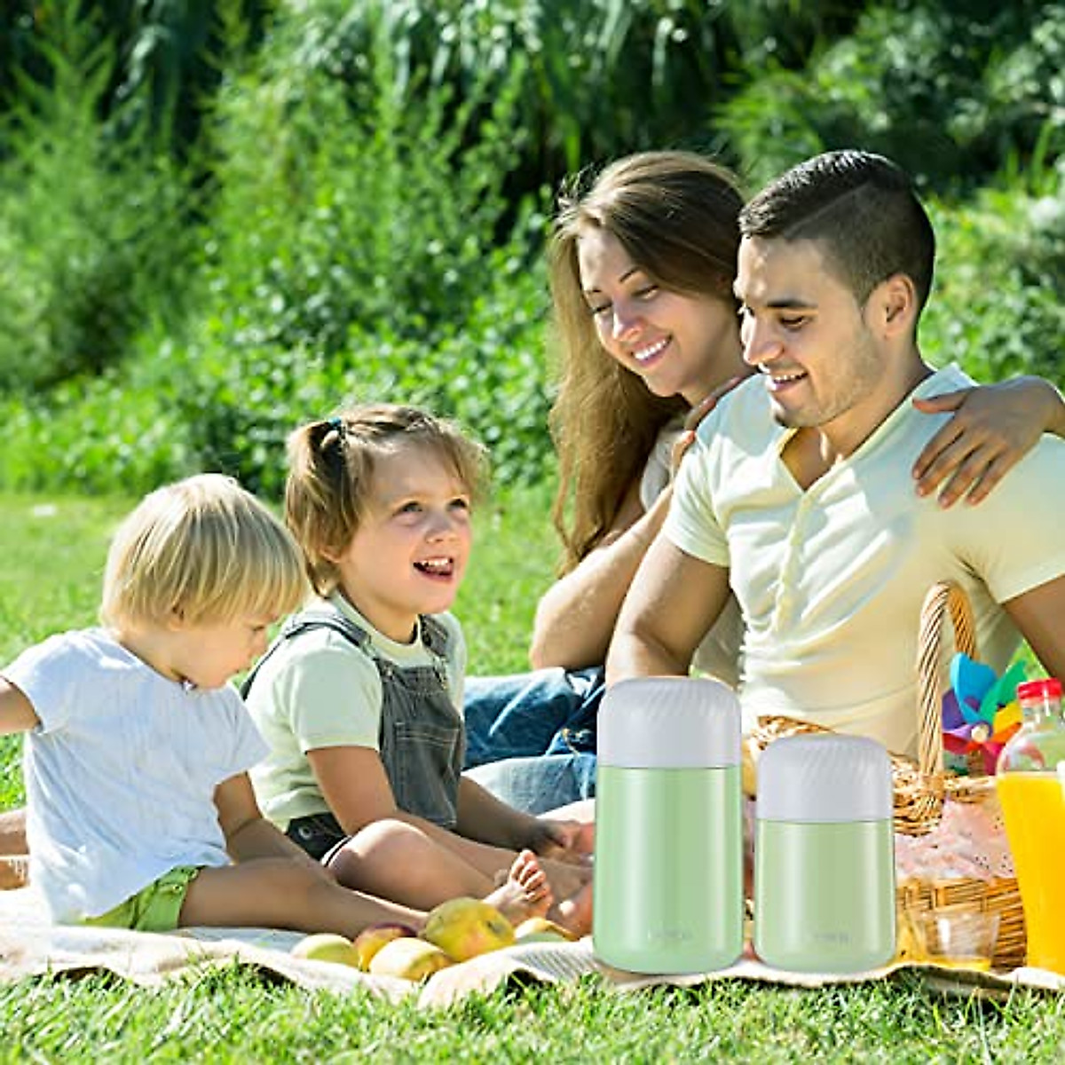 FEWOO Food Thermos - 20oz Vacuum Insulated Soup Container, Stainless Steel Lunch box for Kids Adult, Leak Proof Food Jar with Folding Spoon for Hot or Cold Food (Green)