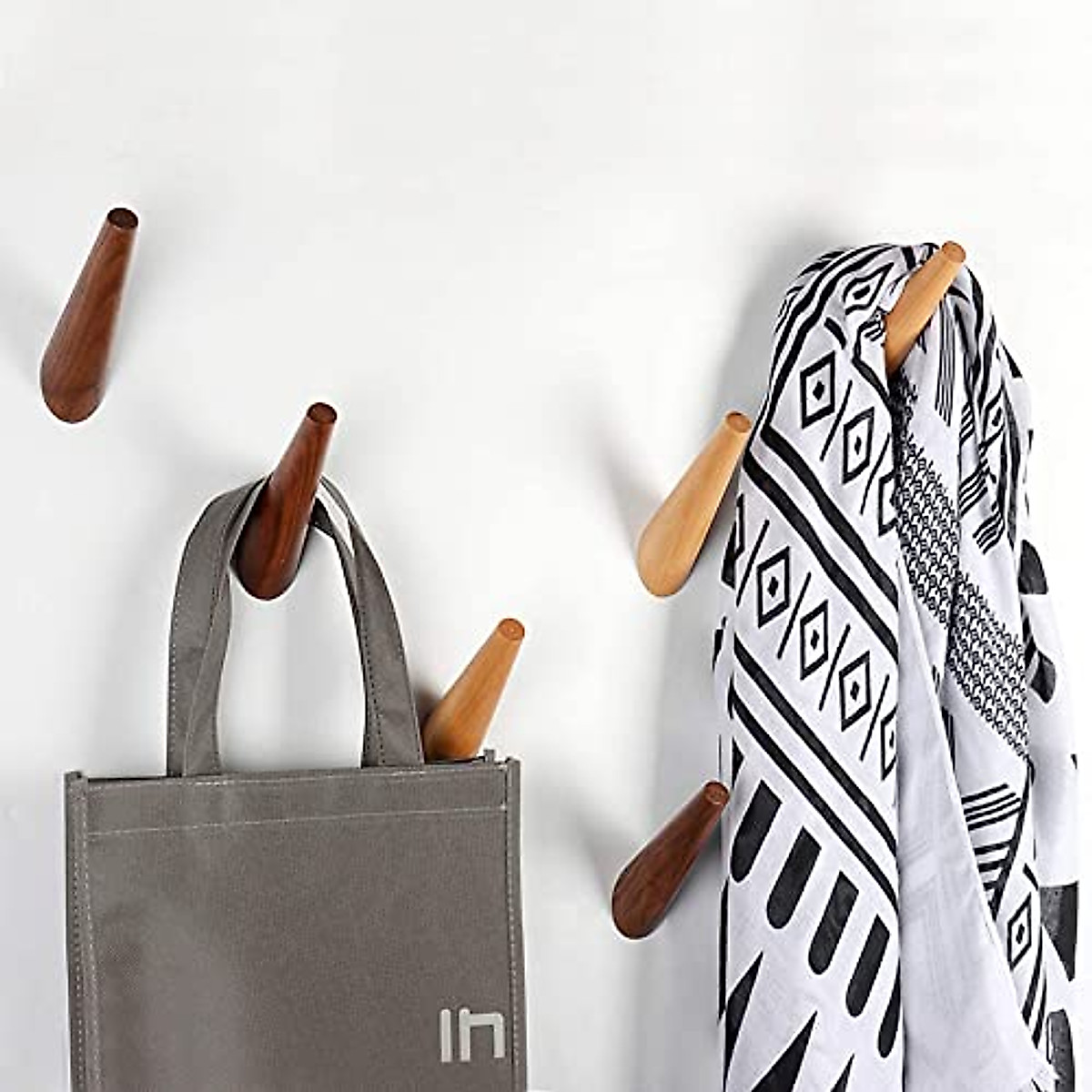 3PCS Wood Wall Hooks, Horn-Shape Oak Wood Coat Hooks Wall Mounted - Rustic Wall Coat Rack Hat Hooks Robe Hooks Entryway Wall Hangers for Hanging Towels Clothes Bedroom (Wood Beech)