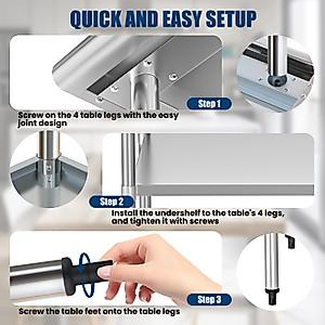 Stainless Steel Table 24 x 48 Inches Commercial Metal Work Table with Adjustable Undershelf and Bullet Feet for Kitchen Prep, Outdoor, Restaurant, Hotel & Garage