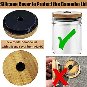 ALINK Glass Cups with Lids and Straws, 24 oz Mason Jar Drinking Glasses Tumbler with Silicone Boot, Tips, Brush, Reusable Iced Coffee Cups, Boba Tea Smoothie Cups - 2 Black