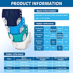 Huukeay 4 Pieces Swim Diapers Reusable Baby Swim Diapers Adjustable Snap Swim Diapers Washable Pool Swim Diapers for Unisex Baby Girls Boys (White, Green, Blue, Navy Blue,12-24 Month)