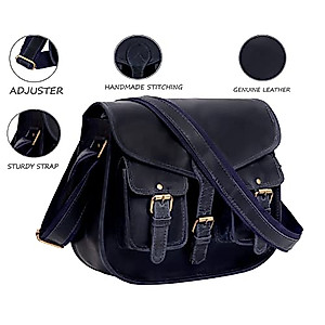 Ruzioon Leather Crossbody Purse Women Shoulder Bag Satchel Ladies Travel Purse Genuine Leather (vintage dark blue)
