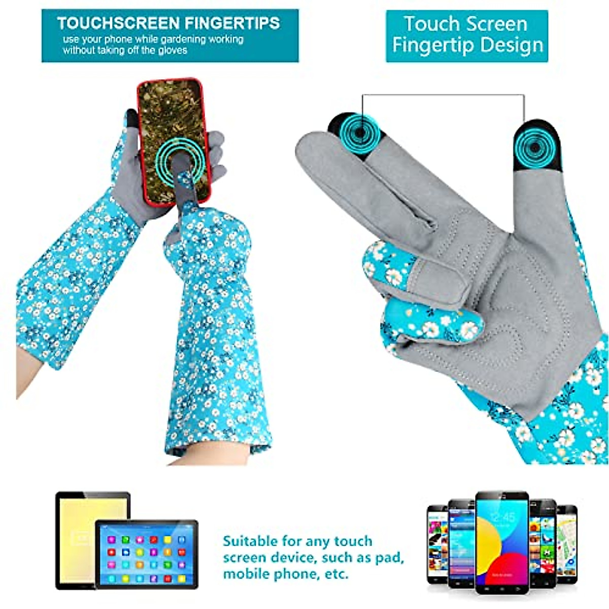 MERTURN Leather Long Gardening Gloves for Women, Long Sleeve Garden Gloves Touch Screen Design Gardening Gloves Thorn Proof Yard Working Gloves Gardening Gifts for Women Men Gardener