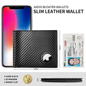 Mens Wallet for Apple AirTag, RFID Blocking Minimalist Front Pocket Air Tag Wallet, Large Bifold Mens Wallet RFID Blocking with ID Windows