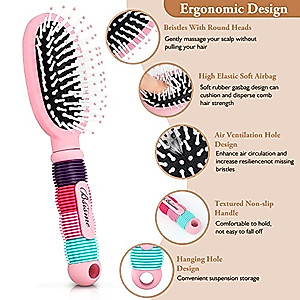 Hair Brush Comb Set, Mini Detangling Hair Brushes for Women Men Kids, Pocket Travel Detangler Hair Brush and Small Wide Tooth Comb for Curly Thick Long Fine Dry Wet Hair, Removes knots Minimizes Pain