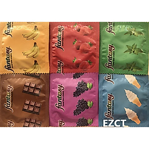 Fantasy Flavored Condoms Pack 12 Condoms : variety of flavors such as VANILLA, STRAWBERRY, MINT, GRAPE, CHOCOLATE, and BANANA. [The Random Fun That You Will Not Know Until You Have Used.]