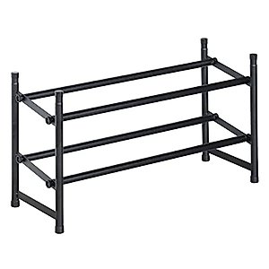 J&V TEXTILES Telescoping Stackable/Expandable Free Standing Shoe Rack, 2-Tier Holds Up To 10-Pair (Black)
