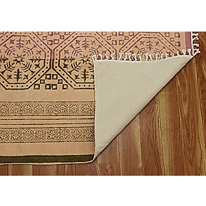 Casavani Hand Block Printed Rug Geometric Green & Pink Tassel Rug Boho Area Rug Easy Care Washable Rugs for Doormat Entryway Living Room Bedroom Hallway Balcony 4x10 Feet Runner