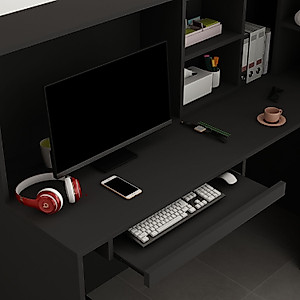 DiDuGo Reception Desk Front Desk Reception Counter, L Shaped Reception Room Table with Storage, Keyboard & Shelves and Drawer, for Salon Office Black (55.9”W x 32.3”D x 48.4”H)