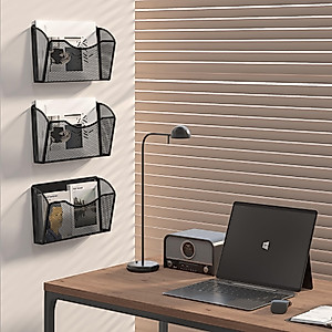EasyPAG Hanging File Organizer Mesh 3 Single Pockets Wall File Holder Office Document Magazine Folder Rack ,Black