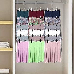 ZOOTWO Space Saving 5 Tier Metal Skirt Hanger with Clips (3pk) Hang 6-on-1, Gain 70% More Space,360 Swivel Hook,Adjustable Clips Pants Hanger,Hang Slack,Trouser,Towels