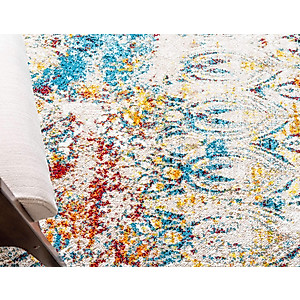 Unique Loom Rosso Collection Vintage, Traditional, Distressed, Bohemian, Botanical, Southwestern Area Rug, 2' 7" x 10' 0", Multi/Blue