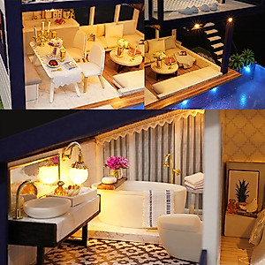 DIY Miniature Dollhouse Kit,UniHobby Time Apartment DIY Dollhouse Kit with Wooden Furniture Light Gift House Toy for Adults