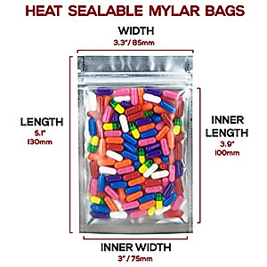 Mylar Resealable Smell Proof Bags - Aluminum Foil Black Packaging Bags - Food Grade Zip Bags for Packaging - Air Tight Small Mylar Bags - Heat Seal Bag Storage (3.3 x 5.1 inch, 8.5x13cm) (500)