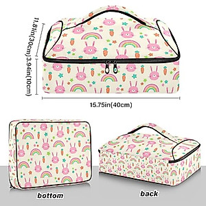 Kcldeci Insulated Thermal Food Carrier Insulated Casserole Carrier for Hot or Cold Food,Pink Rabbit with Carrot Rainbow Insulated Tote Bag for Potluck Cookouts Parties Picnic,Lasagna Lugger