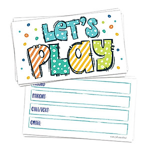 50 Play Date Cards for Kids - Let's Play Keep in Touch Contact Card for Boys and Girls (Business Card Size)