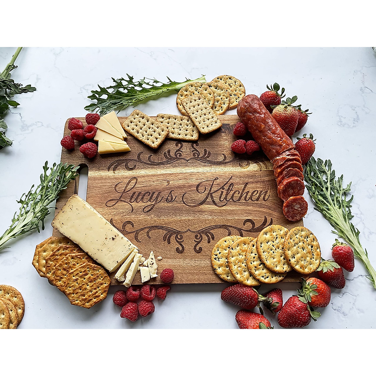 Custom Engraved Wooden Cutting Board Charcuterie Cheese Board Personalized with Custom Text or Message Acacia Wood (10 X 14)