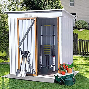 MOEO 5' x 3' Outdoor Metal Storage Shed, Galvanized Metal Shed with Lockable Doors, Tool Storage Shed for Backyard, Patio, Lawn, Garden, Trash Cans, White