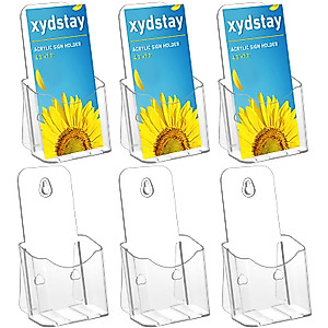xydstay Acrylic Brochure Holder 4x9 Inches Slant Back Design, Clear Display Stand, Plastic Table Stand Sign Holder,Pamphlet Holder Flyer Holder, Acrylic Display Stand, Acrylic Table Signs Plastic Paper Holder for Office, Home, Store, 6 Pack