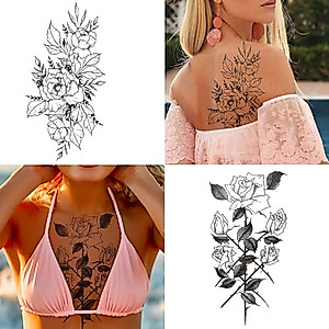 Cerlaza Temporary Tattoos for Women Adults, Fake Flower Tatuajes Temporales Semi Permanent Half Arm Sleeve Tattoos, Long Lasting Realistic Flower Leg makeup Waterproof Tattoos Stickers