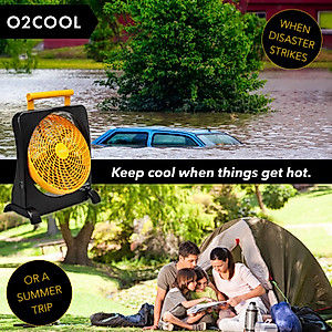 O2COOL 10-Inch Battery Operated Fan - Portable with Internal Rechargeable Battery, Multiple Power Options - AC/DC Adapter, USB Port for Emergencies, Camping, Travel, Indoor and Outdoor Use (Orange)