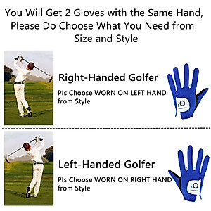 Golf Gloves Junior Kids Youth Toddler Boys Girls Left Hand Right Hand Dura Feel White Blue Red Yellow Golf Glove Extra Value 2 Pack Age 4-11 Years Old (X-Large(Age 9-10) Blue, Worn on Left Hand)