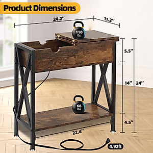 TooCust End Tables Living Room with Charging Station, Flip Top Side Table with USB Ports and Outlets, Couch End Tables, Narrow End Tables with 5.5" Deep Flip Top Drawer(11.2" D x 24" W x 24" H)