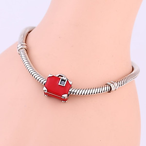 Red Suitcase Charm 925 Sterling Silver Love Travel Bead Charms for Pandora Bracelet Necklace Women Wife Mother Christmas Birthday Gift (Red Enamel Suitcase)