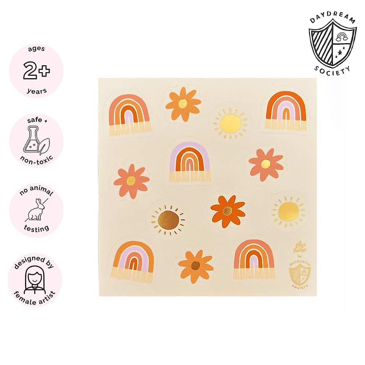 Daydream Society Boho Rainbow - Boho Stickers - Pack Includes 4 Boho Rainbow Sticker Sheets - Rainbow, Sun, and Flower Designs - Boho Rainbow Decor for Birthdays, Baby Showers, and Summer Gatherings