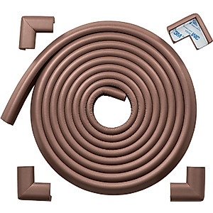 Roving Cove Edge Corner Protector Baby Proofing (Large 15ft Edge 4 Corners) - Hefty-Fit Heavy-Duty, Soft NBR Rubber Foam, Furniture Fireplace Safety Bumper Guard, 3M Adhesive, Coffee Brown